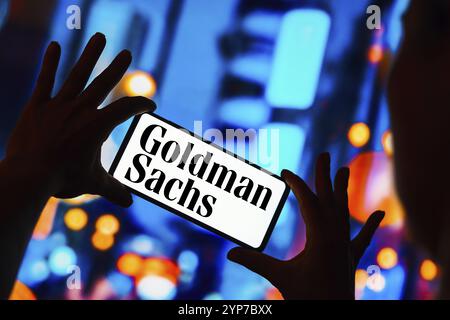 In this photo illustration the Goldman Sachs Group logo displayed on a ...