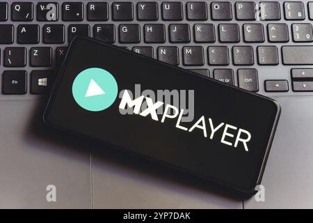 In this photo illustration, a MX Player app logo is seen on a ...