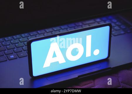In this photo illustration, the logo of AOL mail is seen displayed on a ...