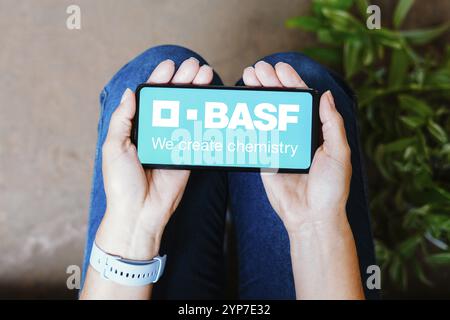 In this photo illustration, the BASF logo is seen displayed on a ...