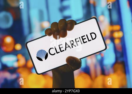 In this photo illustration, a Clearfield logo seen displayed on a ...