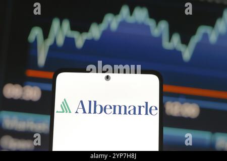 In this photo illustration, the Albemarle Corporation logo is seen ...