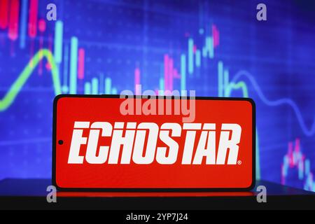 In this photo illustration, Echostar Corporation logo seen displayed on ...