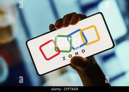 In this photo illustration, the Zoho logo is displayed on a smartphone ...