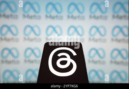 In this photo illustration, a Meta logo is displayed on a smartphone ...