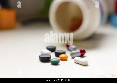 In this photo illustration, medicine pills in form of capsules are seen ...