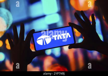 In this photo illustration, the Tata Sons Private Limited (Tata Group ...