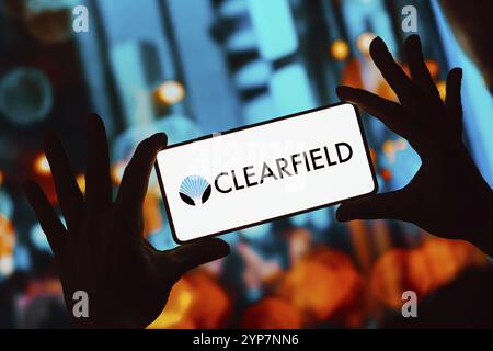 In this photo illustration, a Clearfield logo seen displayed on a ...