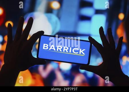 In this photo illustration, the Barrick Gold Corporation logo is ...