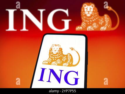 In this photo illustration, an ING Group logo is displayed on the ...