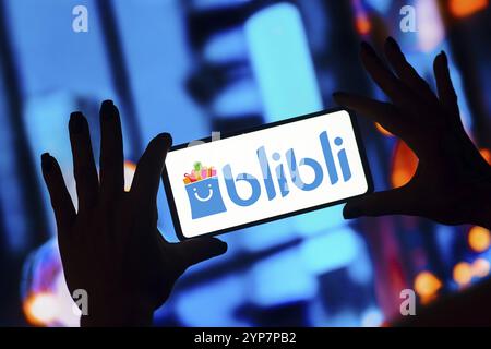 In this photo illustration, the Blibli logo is displayed on a ...