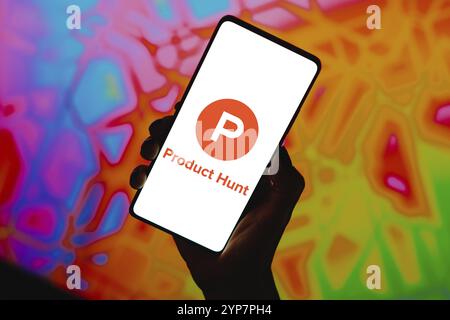 In this photo illustration, the Product Hunt logo is displayed on a ...