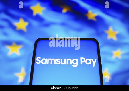 In this photo illustration, Samsung Pay logo of a mobile payment and ...