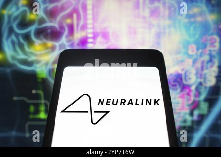 In this photo illustration, a Neuralink logo is displayed on a ...