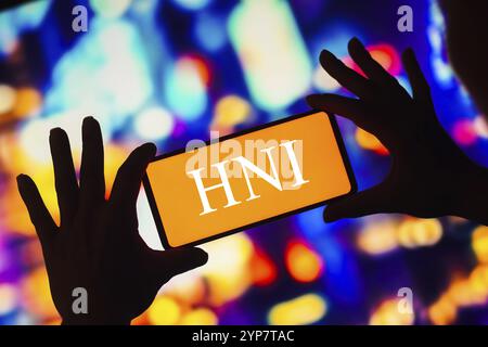 In this photo illustration, the HNI Corporation logo is displayed on a ...