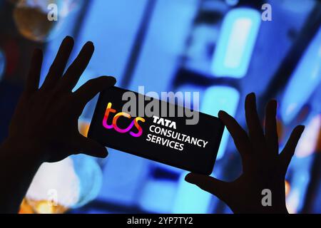In this photo illustration, the Tata Consultancy Services Limited (TCS ...
