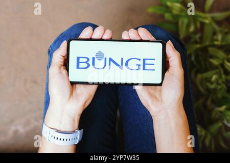 In this photo illustration, the Bunge Limited logo is displayed on a ...