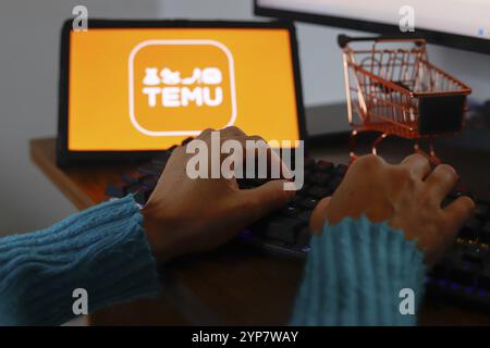 In this photo illustration, a Temu logo seen displayed on a smartphone ...