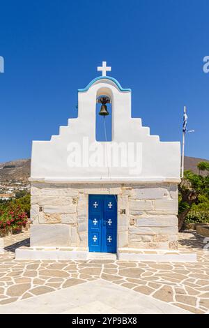 White Cycladic Greek Orthodox Church of Agios Nikolaos, decorated with ...