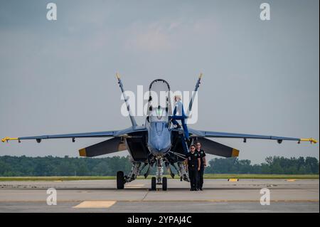 U.S. Navy Lt. Amanda Lee, a pilot for the Blue Angels, stands in front ...