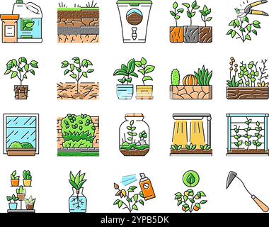 urban gardening agriculture icons set vector. garden vegetable, organic ...