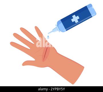Bleeding cut on the palm, emergency situation. First aid treatment for ...