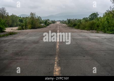 Ruins of underground airbase Zeljava, Bihac. Runway. Former military ...
