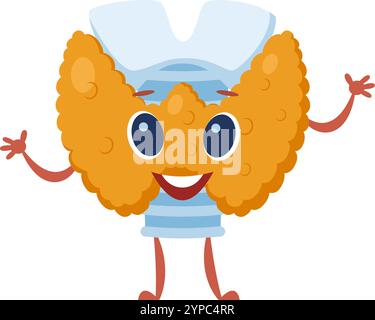 Cute cartoon thyroid character promotes health awareness against a ...