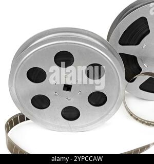 Set of reels with film strip isolated on a white background. Free space ...