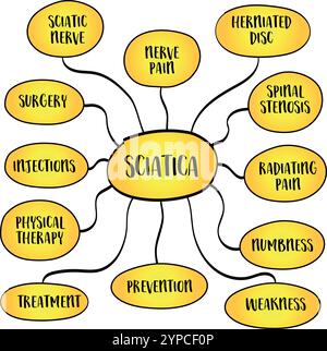 Sciatica. pain along the sciatic nerve pathway from lower back through ...