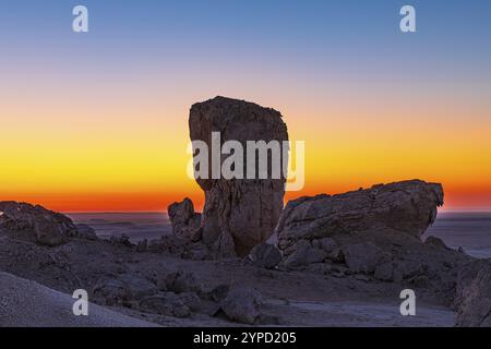 Striking rock formation in the Huqf stone desert at sunrise, Arabian ...
