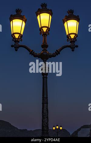 Three-flame, illuminated candelabra lamp, at the Sultan's Palace ...