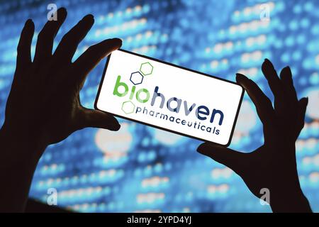 In this photo illustration, the Biohaven logo is seen displayed on a ...