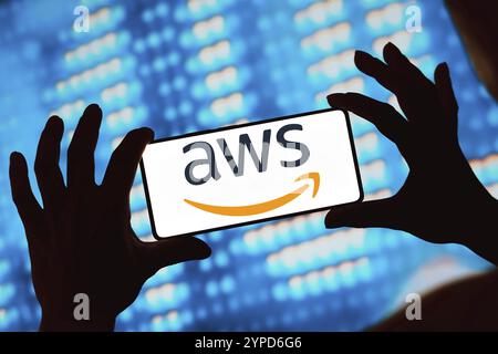 In this photo illustration, an Amazon Web Services logo is seen ...