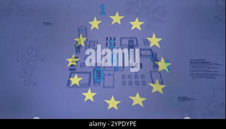 Image of, European Union stars over digital network and binary code background Stock Photo - Alamy