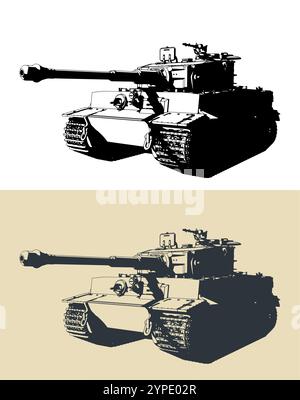 Stylized vector illustration of a heavy German tank from WWII Tiger ...
