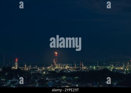 Photo of Balikpapan city refinery seen from a distance at night ...