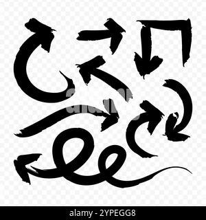 Vector hand drawn curvy arrows in grunge effect on transparent ...