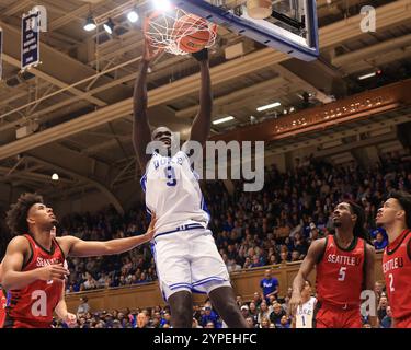 Duke center Khaman Maluach (9) dunks the ball during the first half of ...