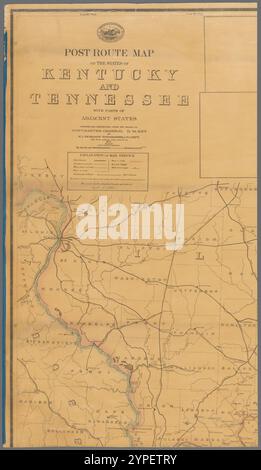 Post route map of the states of Kentucky and Tennessee showing post ...