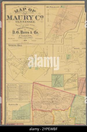 Map of Maury Co., Tennessee - from new and actual surveys Stock Photo ...