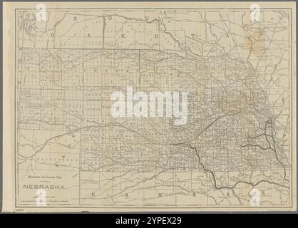 Railroad and county map of Nebraska, cartographic, Maps, 1890 Stock ...