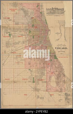 Blanchard's map of Chicago, and environs 1889 Stock Photo - Alamy