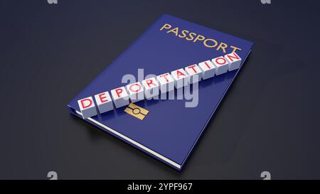 A 3D rendering of a passport and the word 'DEPORTATION', highlighting ...
