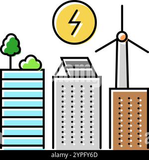 renewable energy integration green building line icon vector. renewable ...