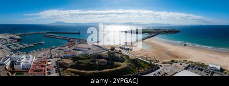 Aerial View of Tarifa Harbor with Historical Architecture and Wind ...