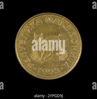 Reverse of 5 Denari coin made by North Macedonia, that shows Numeral ...