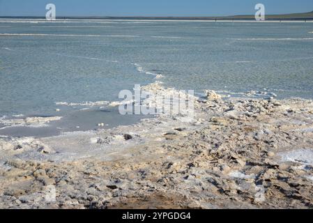 Salt on the surface of Lake Baskunchak, Astrakhan region, Russia Stock ...