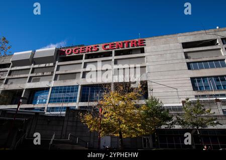 Rogers Centre sign on Blue Jays Way in downtown Toronto, Ontario ...