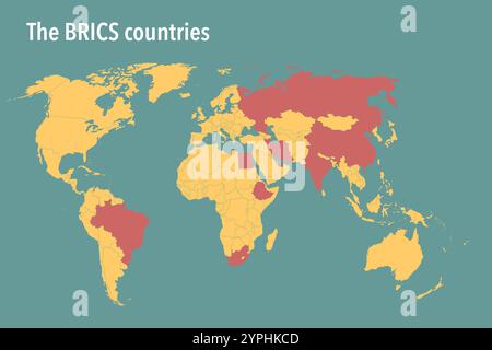 World map illustration highlighting BRICS member countries and ...